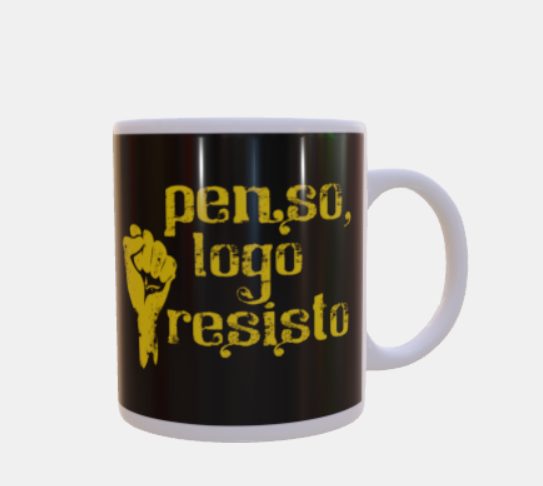 Caneca Penso, logo Resisto - Ideiatrip Design